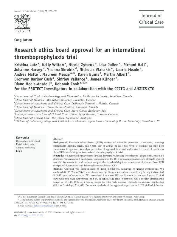 (PDF) Research ethics board approval for an international ...