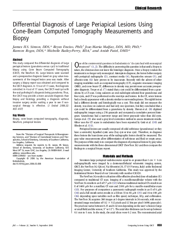 (PDF) Differential Diagnosis of Large Periapical Lesions Using Cone-Beam Computed Tomography ...