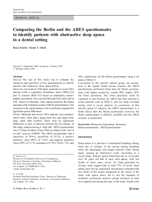 (PDF) Comparing the Berlin and the ARES questionnaire to identify ...