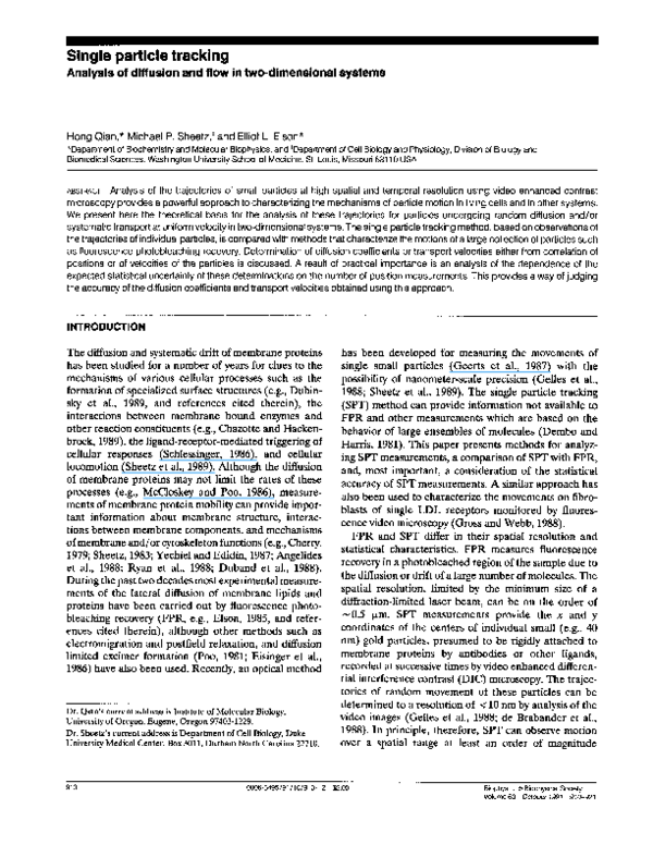 (PDF) Single particle tracking: analysis of diffusion and flow in two-dimensional systems