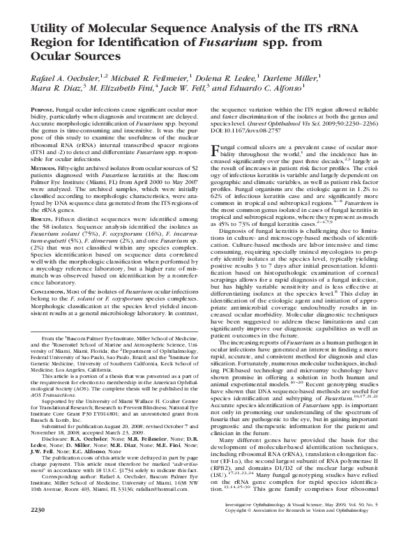 (PDF) Utility of Molecular Sequence Analysis of the ITS rRNA Region for Identification of ...
