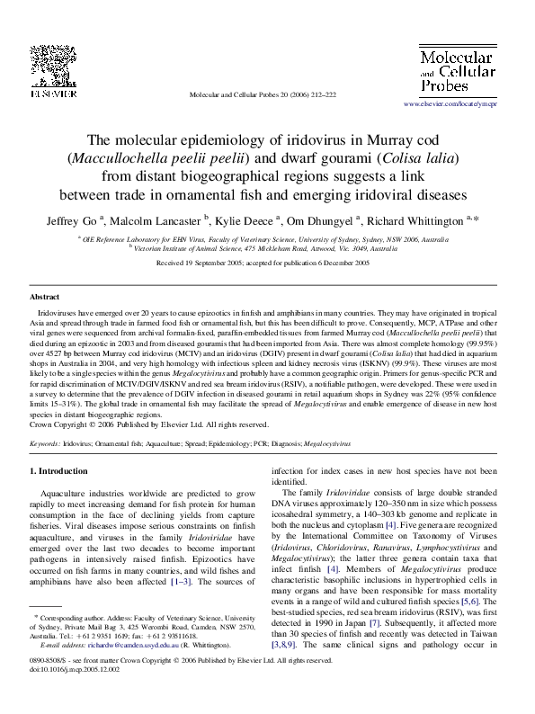 (PDF) The molecular epidemiology of iridovirus in Murray cod ...