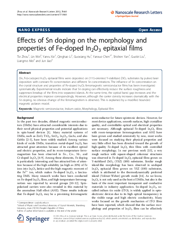 (PDF) Effects of Sn doping on the morphology and properties of Fe-doped ...