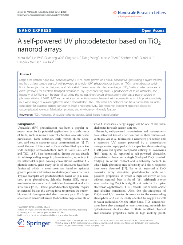 (PDF) A self-powered UV photodetector based on TiO2 nanorod arrays