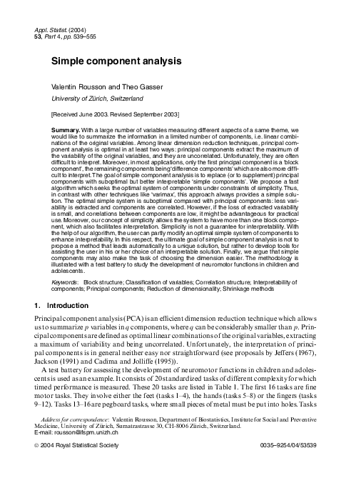 (PDF) Simple component analysis