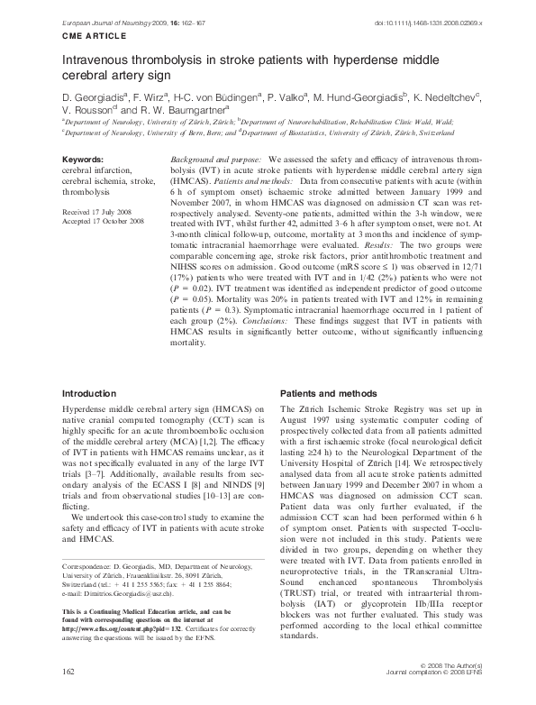 (PDF) Intravenous thrombolysis in stroke patients with hyperdense middle cerebral artery sign