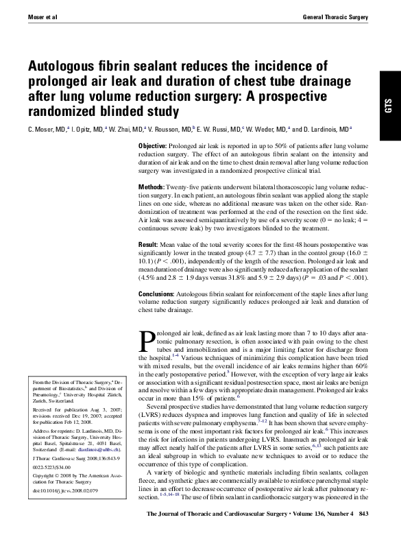 (PDF) Autologous fibrin sealant reduces the incidence of prolonged air ...