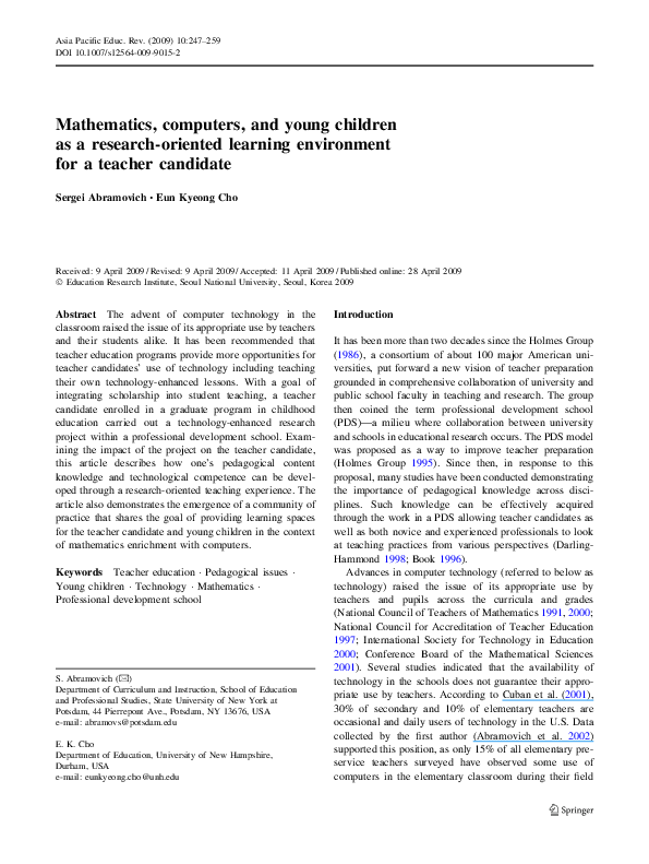 (PDF) Mathematics, computers, and young children as a research-oriented ...