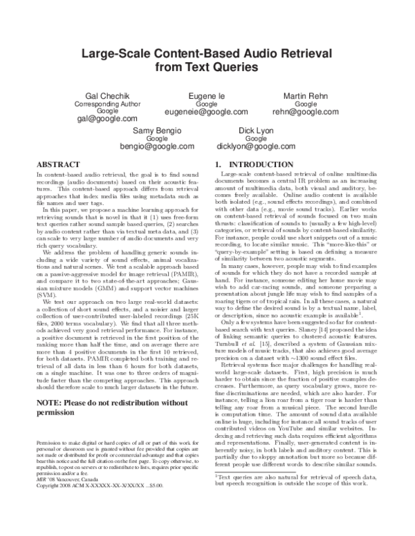 (PDF) Large-scale content-based audio retrieval from text queries