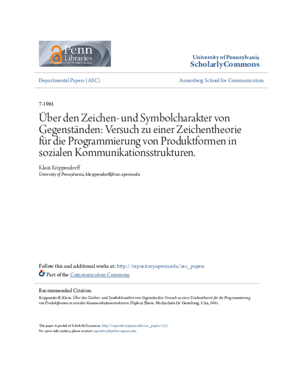 (PDF) Über den Zeichen- und Symbolcharakter von Gegenständen: Versuch ...