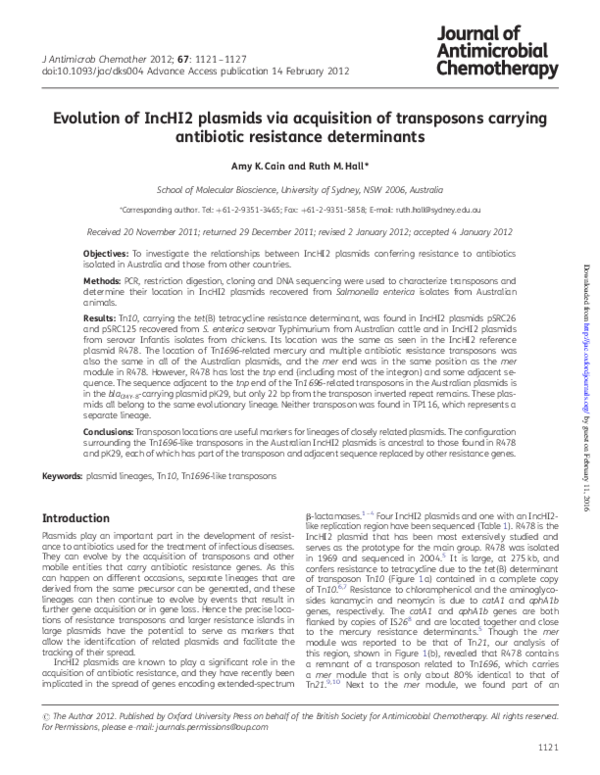 (PDF) Evolution of IncHI2 plasmids via acquisition of transposons ...
