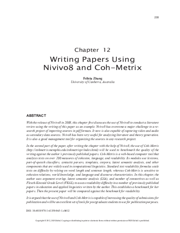 (PDF) Writing papers using Nvivo and Coh Metrix