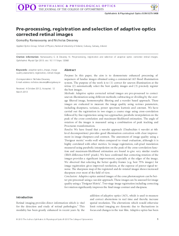 (PDF) Pre-processing, registration and selection of adaptive optics ...