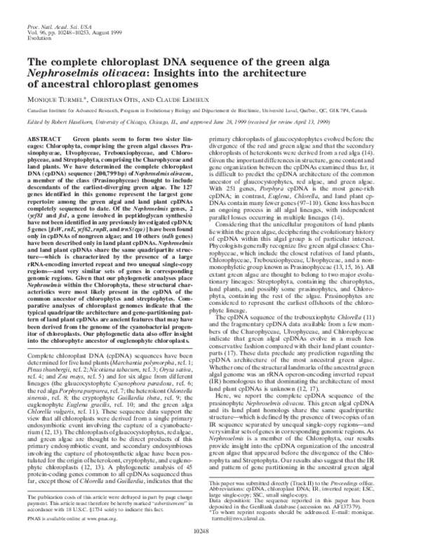 (PDF) The complete chloroplast DNA sequence of the green alga ...