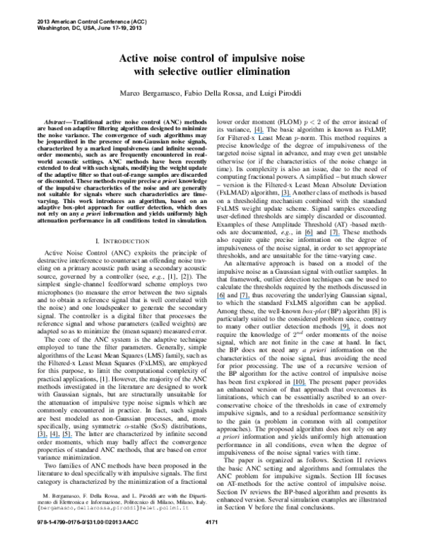 (PDF) Active noise control of impulsive noise with selective outlier elimination