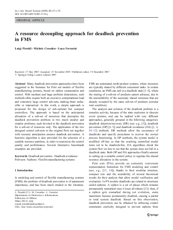 (PDF) A resource decoupling approach for deadlock prevention in FMS