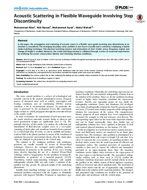 (PDF) Acoustic scattering in flexible waveguide involving step discontinuity