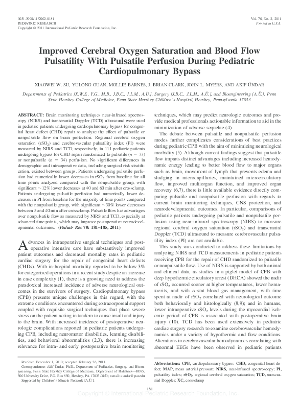 (PDF) Improved Cerebral Oxygen Saturation and Blood Flow Pulsatility ...