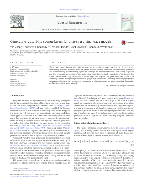 (PDF) Generating–absorbing sponge layers for phase-resolving wave models