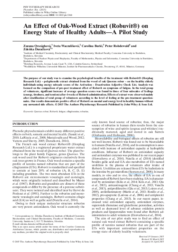(PDF) Robuvit® Oak-Wood Extract Enhances Energy in Healthy Adults