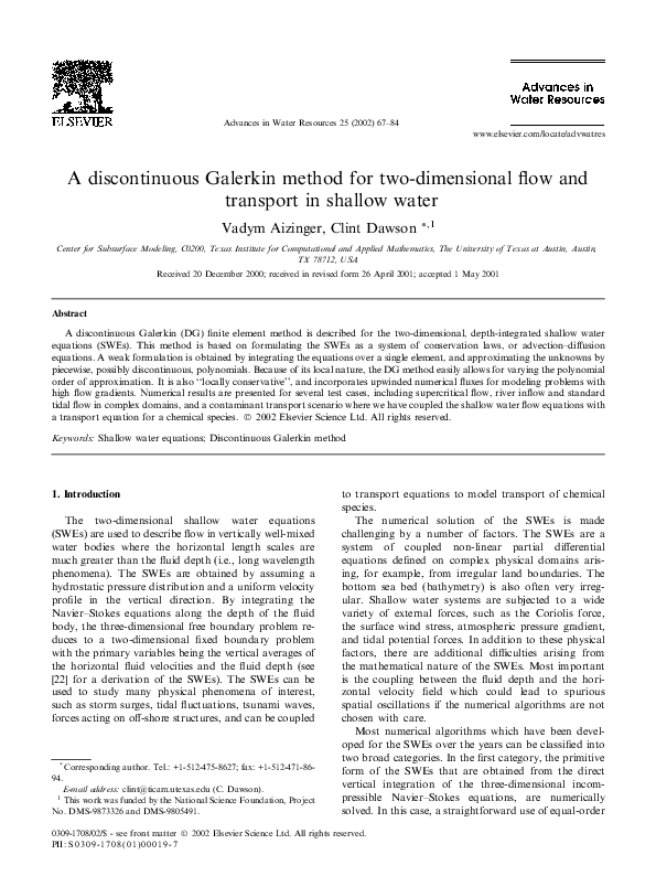 (PDF) A discontinuous Galerkin method for two-dimensional flow and ...