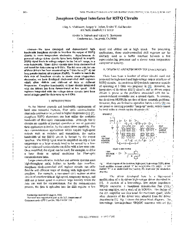 Pdf Josephson Output Interfaces For Rsfq Circuits