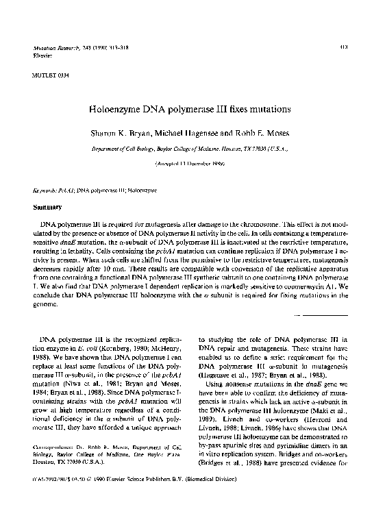 (PDF) Holoenzyme DNA polymerase III fixes mutations