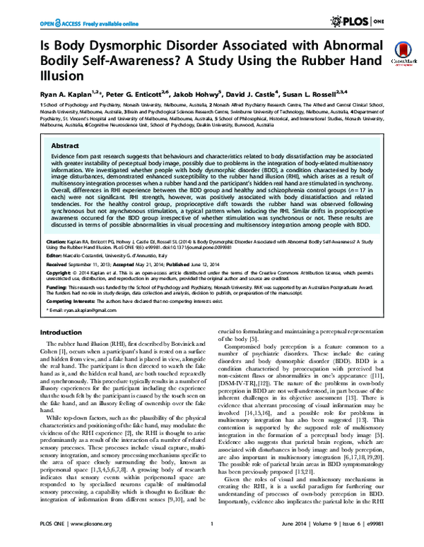 (PDF) Is Body Dysmorphic Disorder Associated with Abnormal Bodily Self ...
