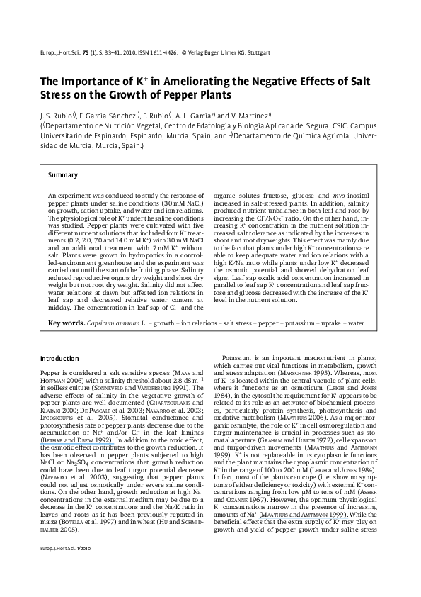 (PDF) The importance of K+ in Ameliorating the negative effects of salt ...