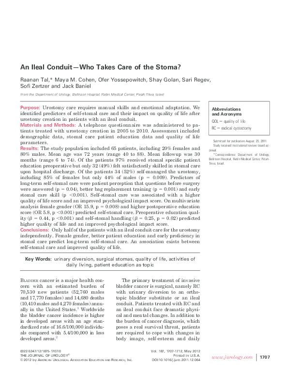 (PDF) An Ileal Conduit—Who Takes Care of the Stoma?