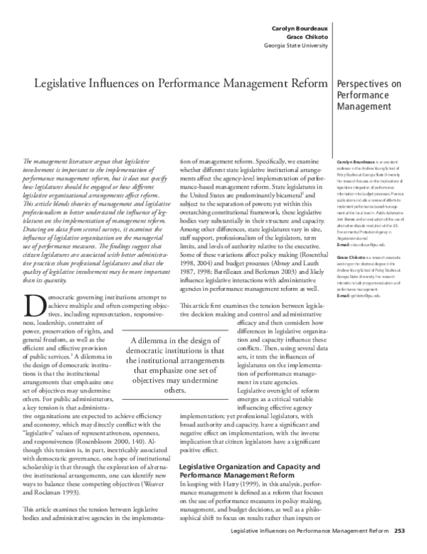 (PDF) Legislative Influences on Performance Management Reform