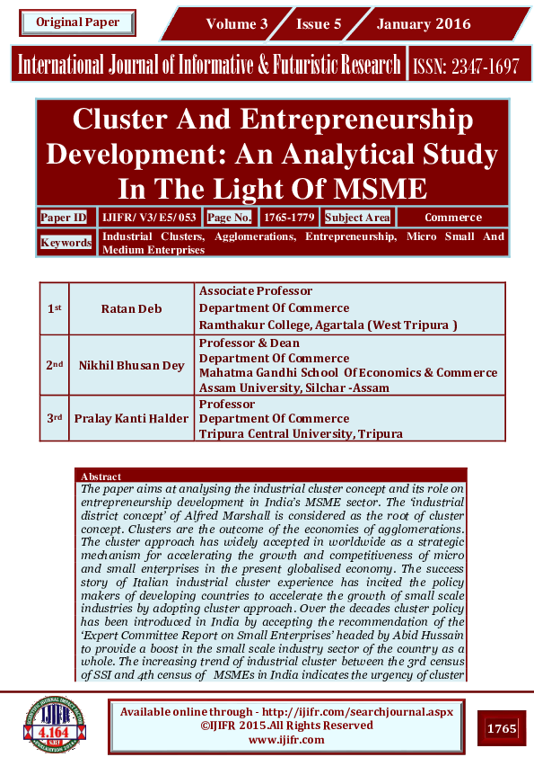 (PDF) Cluster And Entrepreneurship Development: An Analytical Study In ...