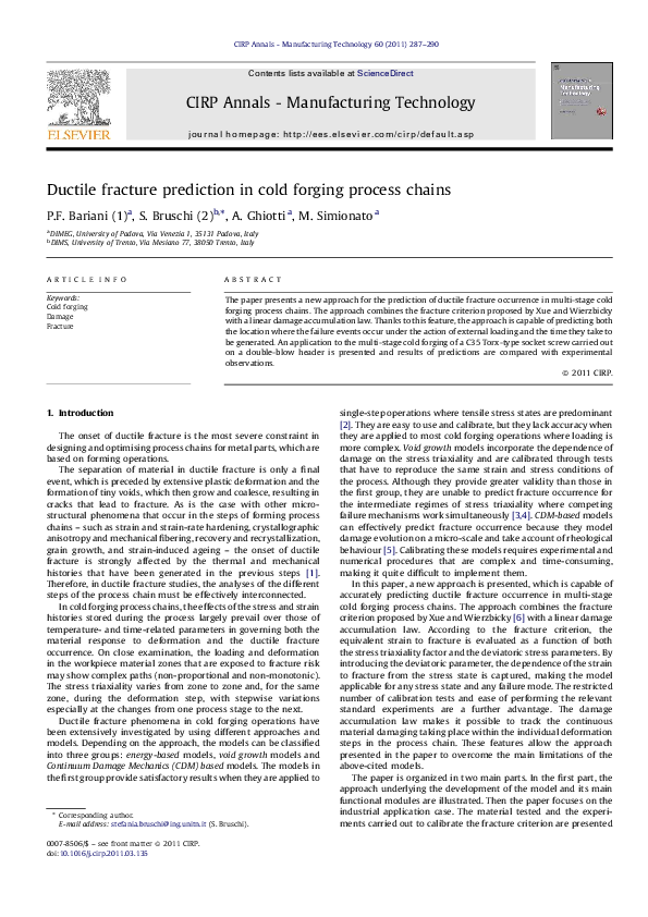 (PDF) Ductile fracture prediction in cold forging process chains