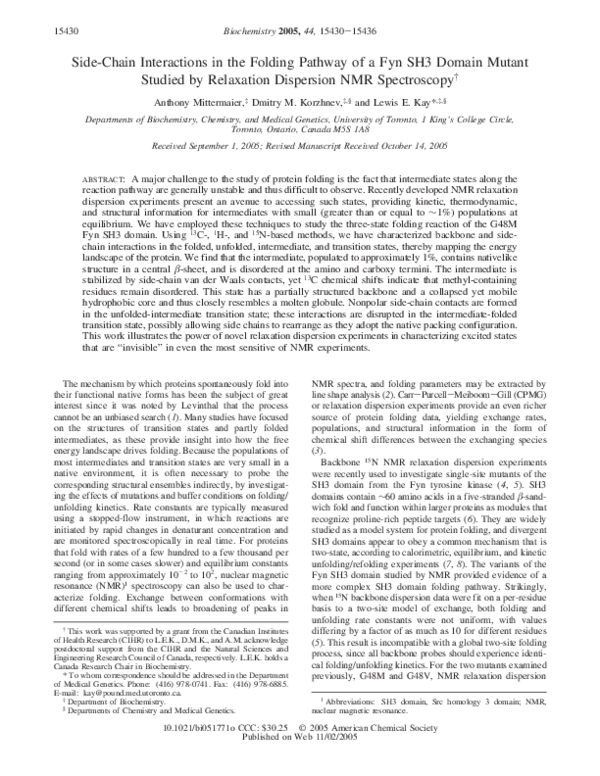 (PDF) Side-Chain Interactions in the Folding Pathway of a Fyn SH3 ...