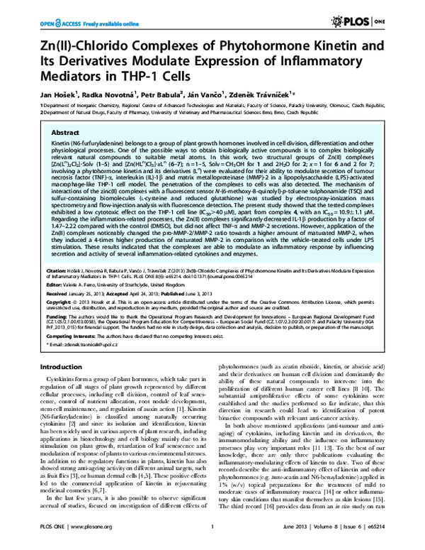 (PDF) Zn(II)-Chlorido Complexes of Phytohormone Kinetin and Its Derivatives Modulate Expression ...