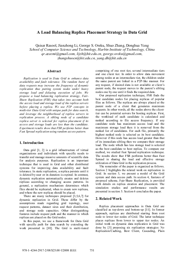 (PDF) A load balancing replica placement strategy in Data Grid