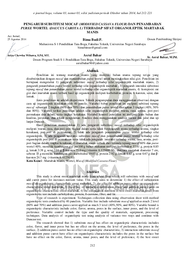 (PDF) PENGARUH SUBSTITUSI MOCAF (MODIFIED CASSAVA FLOUR) DAN PENAMBAHAN PUREE WORTEL (DAUCUS ...