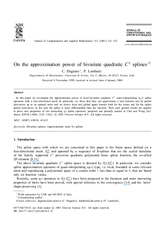 (PDF) On the approximation power of bivariate quadratic C1 splines