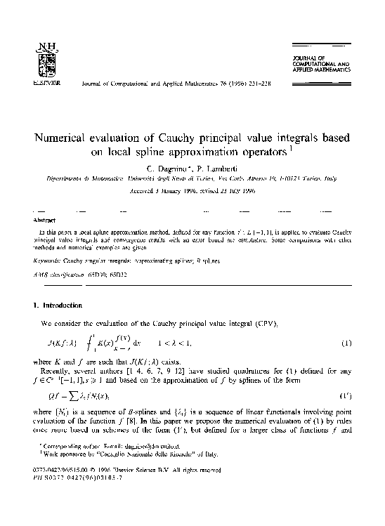 (PDF) Numerical evaluation of Cauchy principal value integrals based on local spline ...