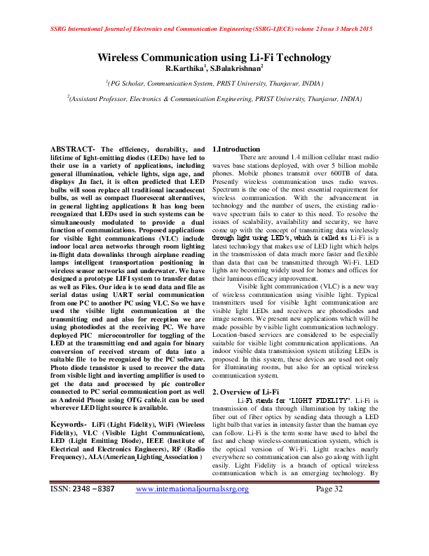Pdf Wireless Communication Using Li Fi Technology