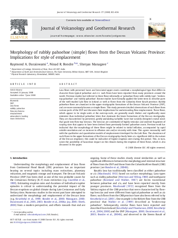 Morphology of rubbly pahoehoe (simple) flows from the Deccan Volcanic ...
