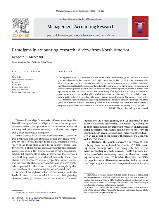 (PDF) Paradigms in accounting research: A view from North America