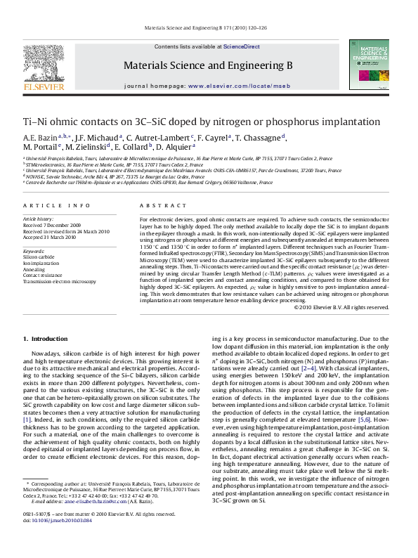 (PDF) Ti–Ni ohmic contacts on 3C–SiC doped by nitrogen or phosphorus implantation