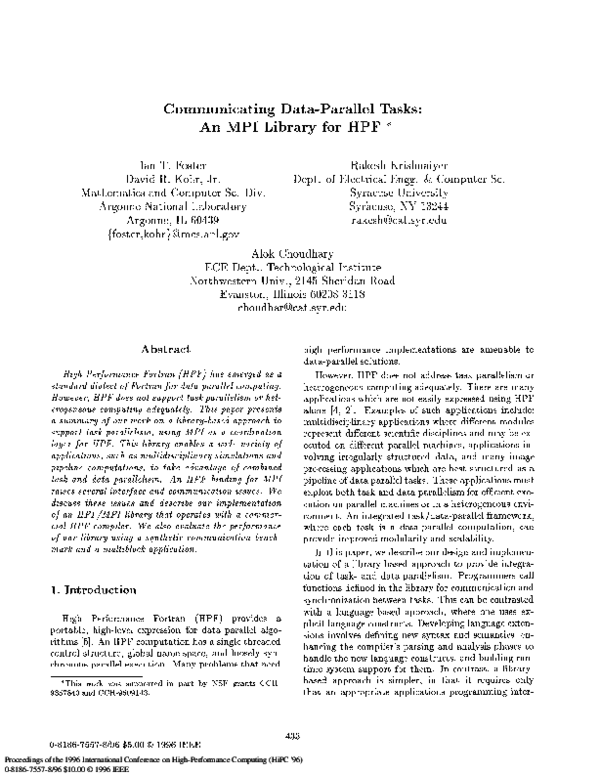 (PDF) Communicating data-parallel tasks: an MPI library for HPF