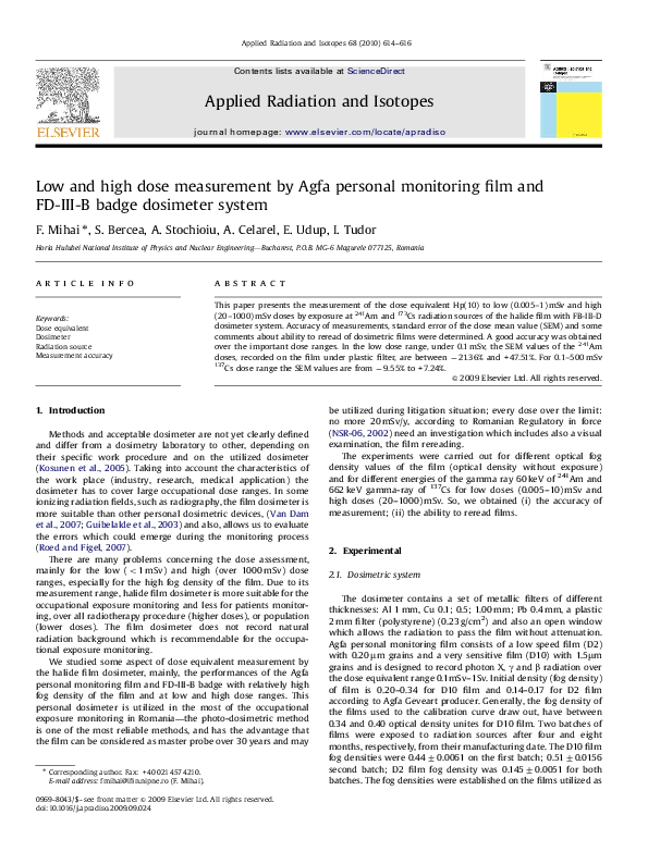 (PDF) Low and high dose measurement by Agfa personal monitoring film ...