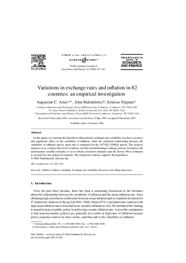 (PDF) Variations in exchange rates and inflation in 82 countries: an ...