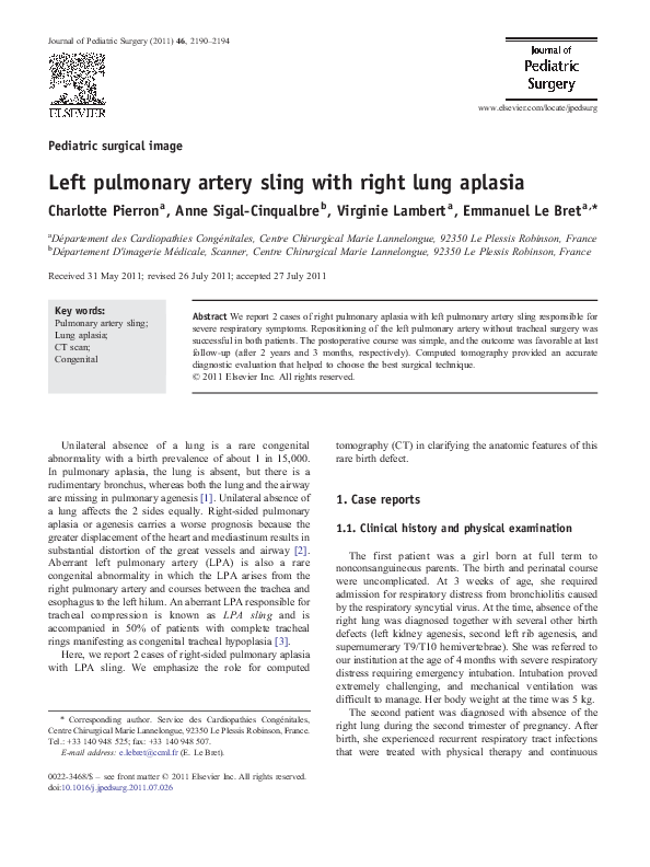(PDF) Left pulmonary artery sling with right lung aplasia