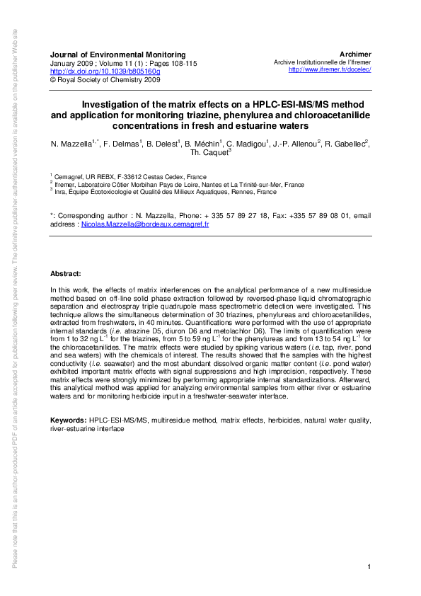 (PDF) Investigation of the matrix effects on a HPLC-ESI-MS/MS method and application for ...