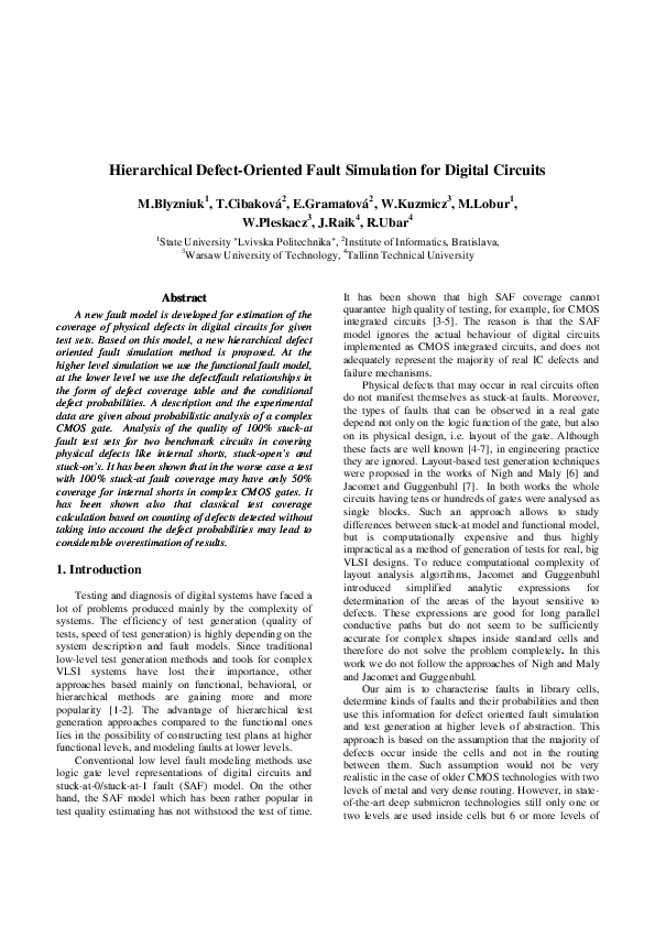Pdf Hierarchical Defect Oriented Fault Simulation For Digital Circuits 5092