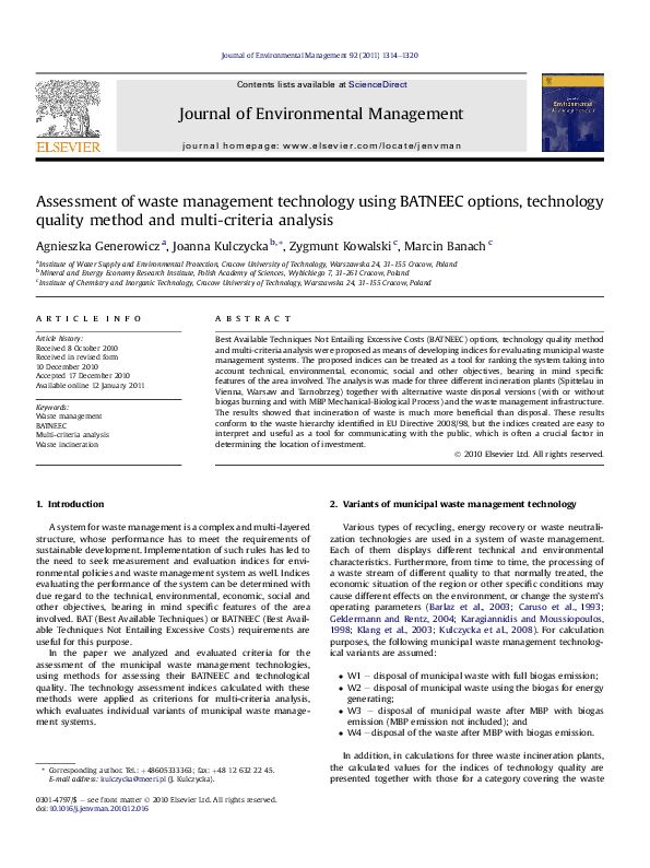 (PDF) Assessment of waste management technology using BATNEEC options ...